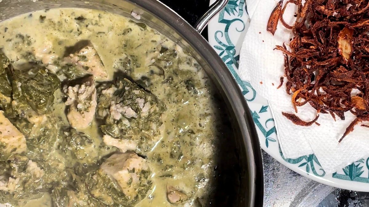 Kalo Lūʻau Stew with Crispy Onions – Hawaiʻi 'Ulu Co-op